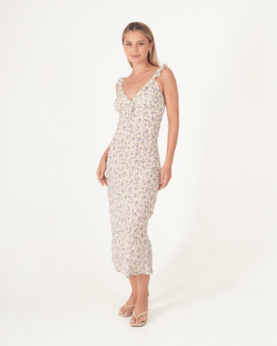 Danish Midi Dress – Sofia Flower Lilac | Bamboo Blonde