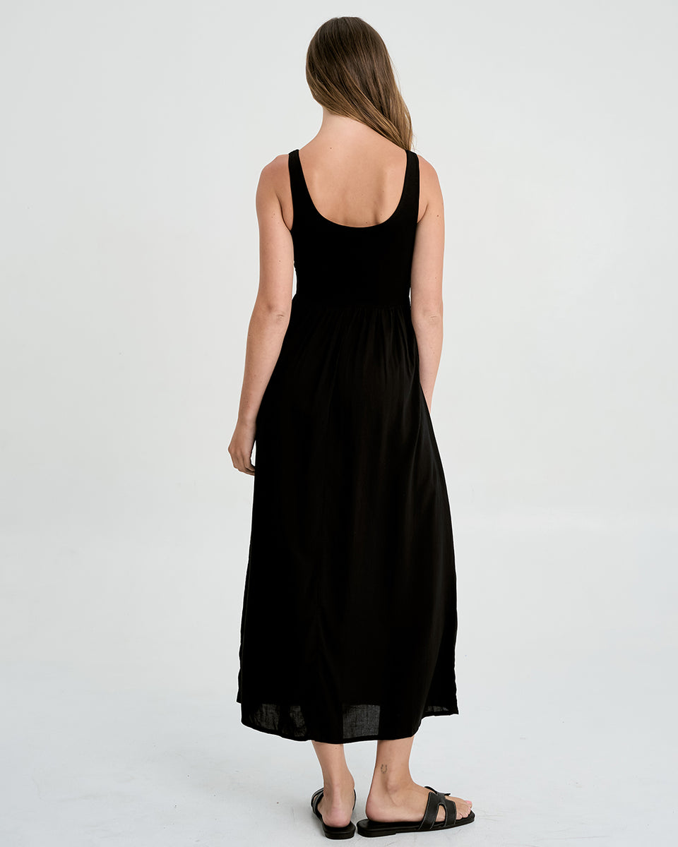 Merry Midi Dress - Black | Mix Cotton and Jersey with Scoop Tank Top ...