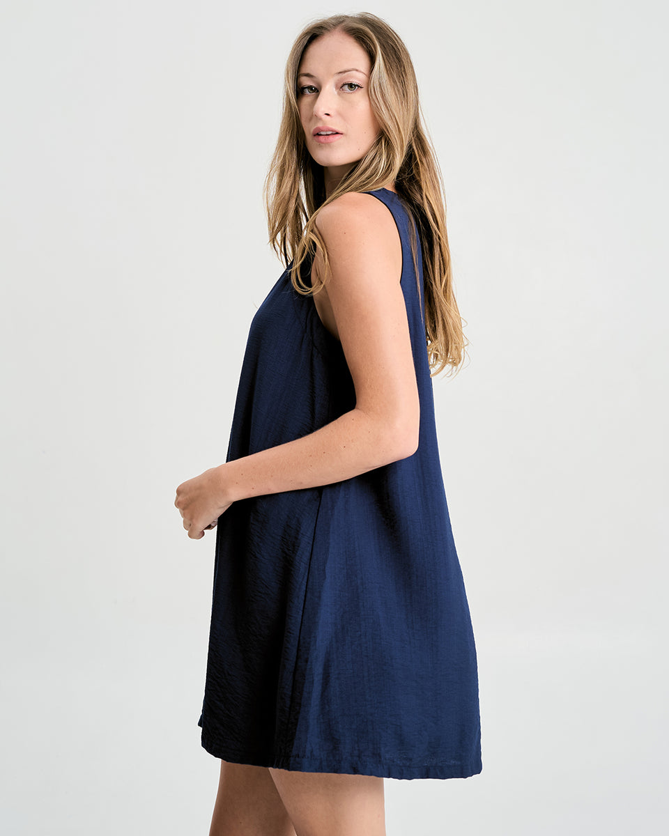 Marlow Mini Dress - Navy Textured | Elegant Midi Dress with Keyhole ...