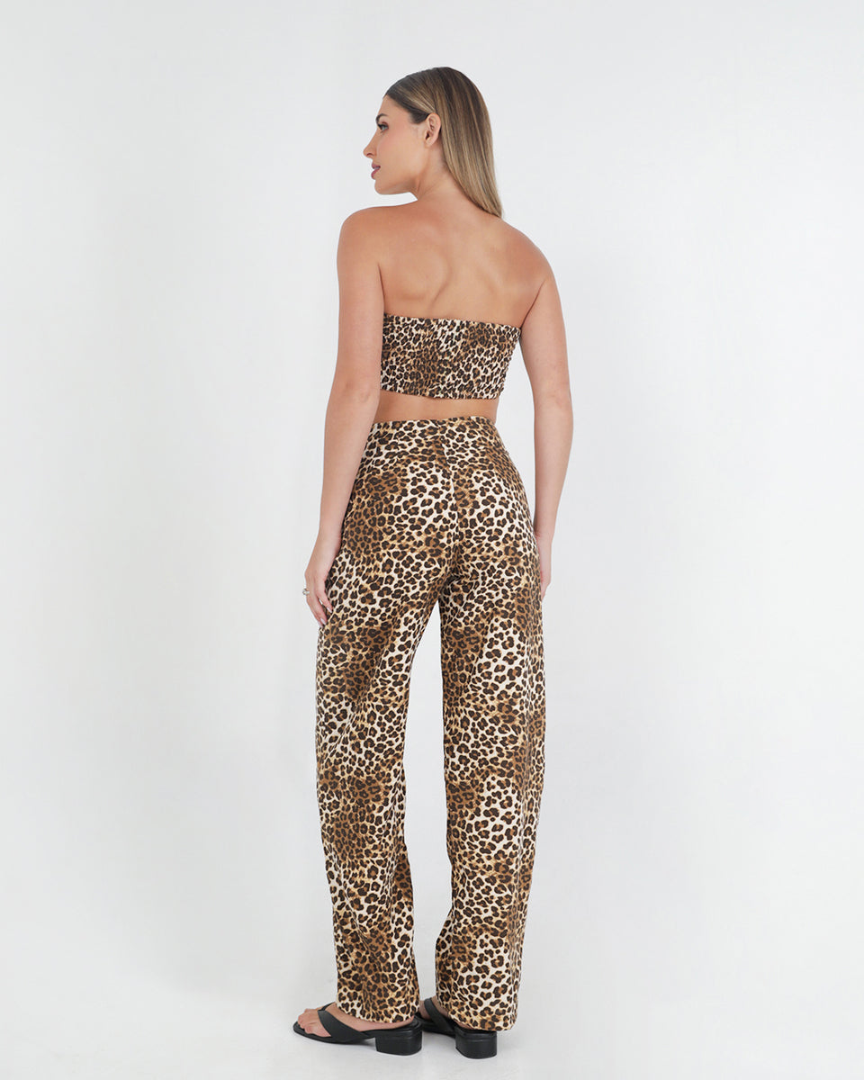 Jules Tailored Pants | Leo Print | Bamboo Blonde