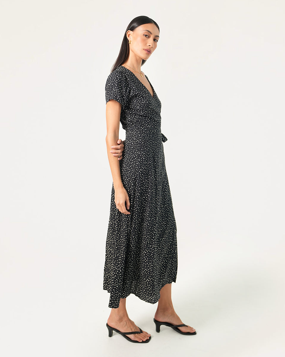 Illona Wrap Midi Dress - Hannah Dot Black | Bamboo Blonde