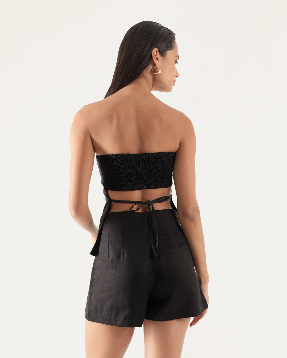 Lulu Tube Top – Black Strapless Linen Blend Top | Bamboo Blonde