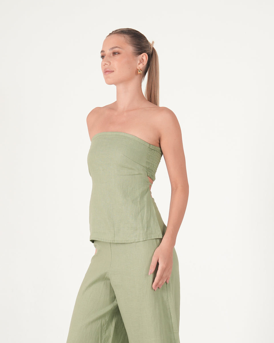 Lulu Tube Top – Sage Linen Top | Bamboo Blonde