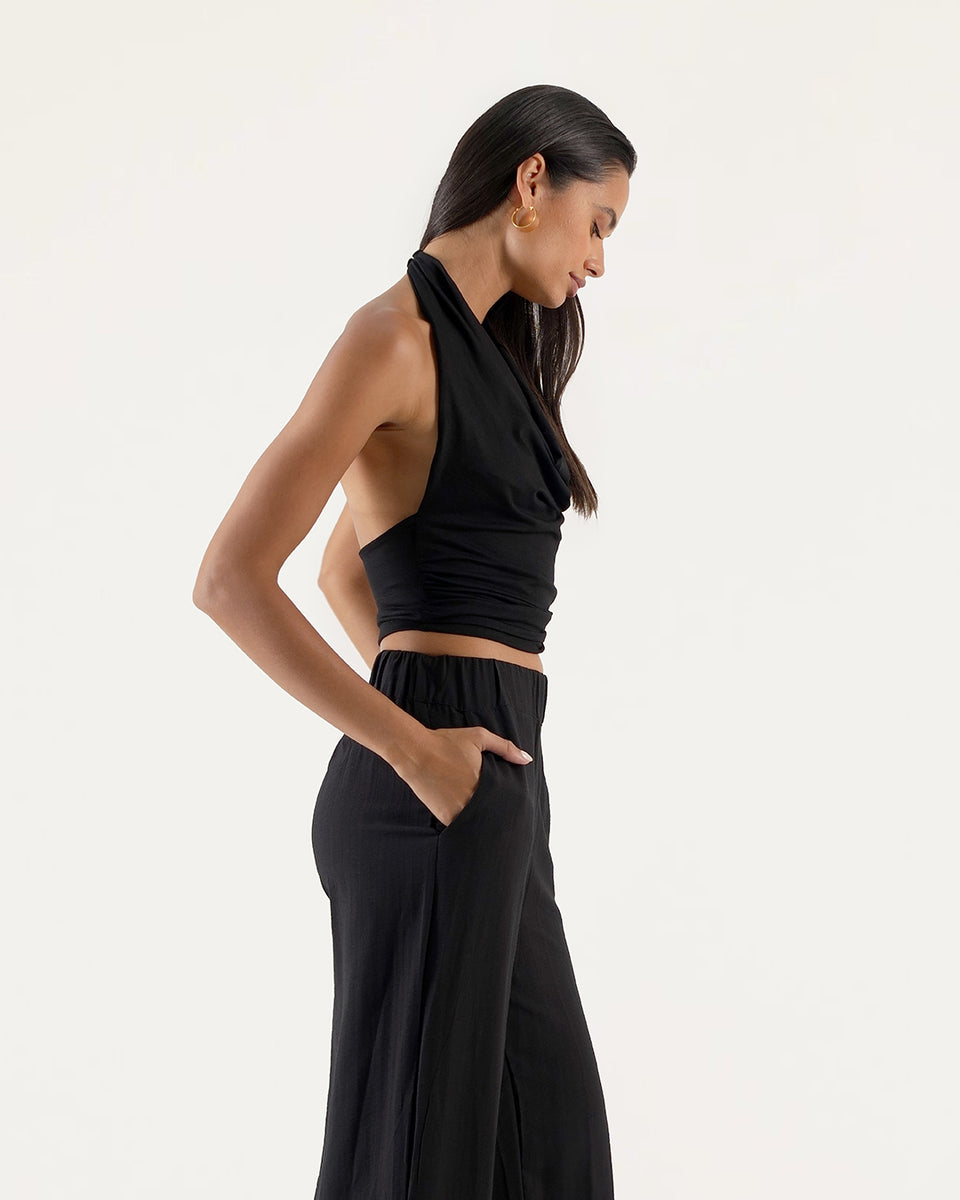 Pam Cowl Top – Cowl Neck Halter Top with Open Back | Bamboo Blonde