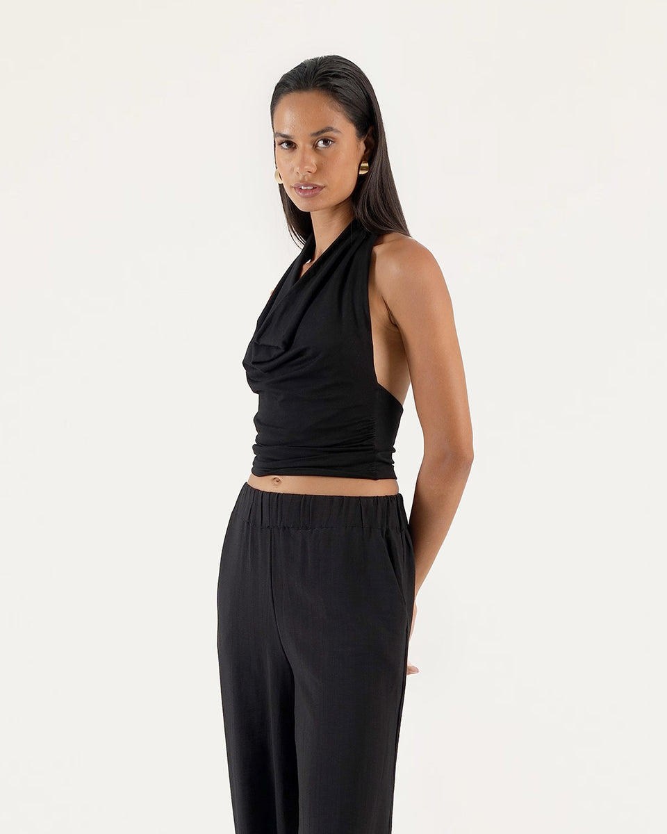 Pam Cowl Top – Cowl Neck Halter Top with Open Back | Bamboo Blonde