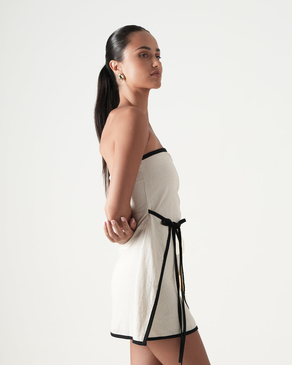 Vea Mini Dress - Natural Black Binding | Bamboo Blonde